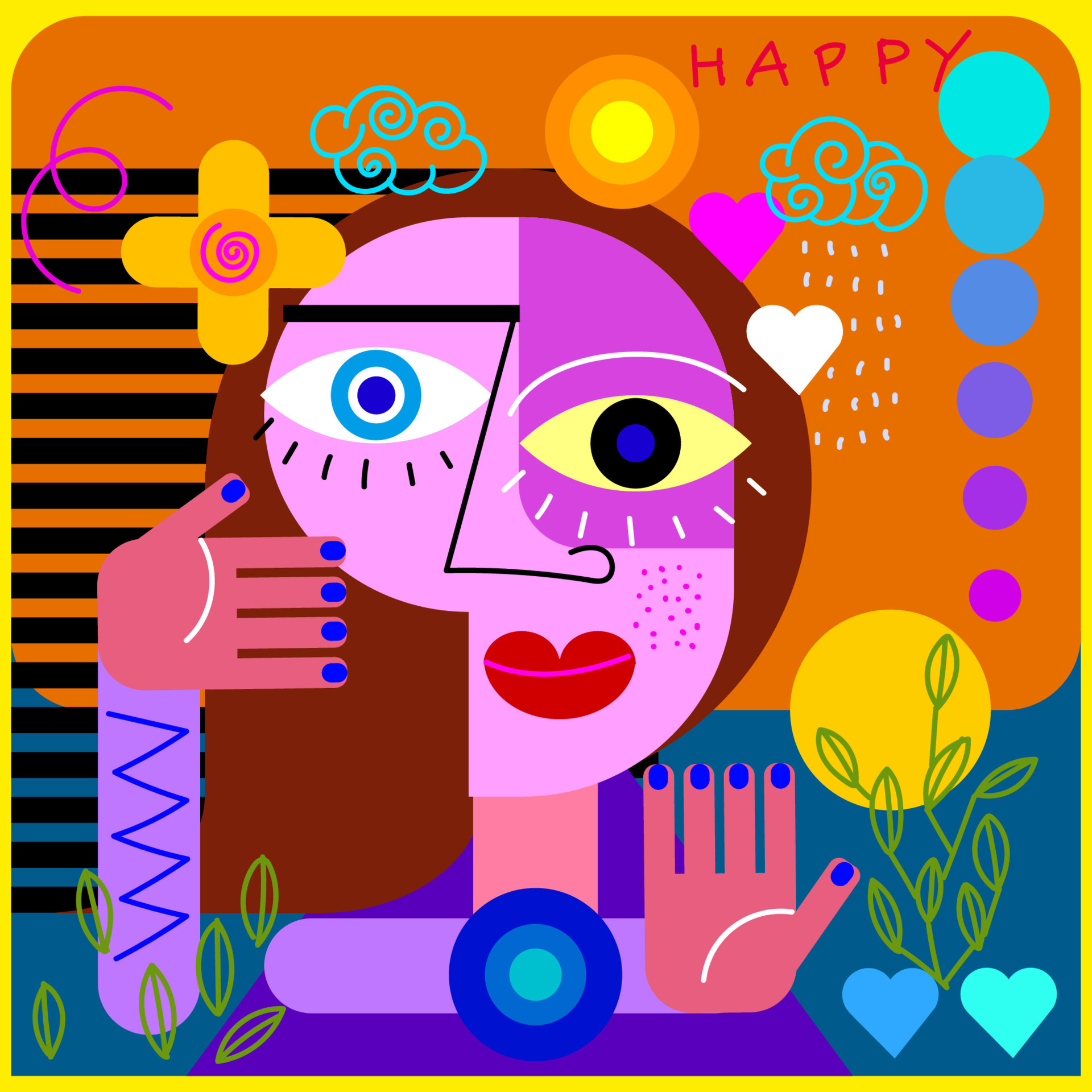decorative-cubism-face-man-woman-portrait-hand-drawn-illustration-free ...
